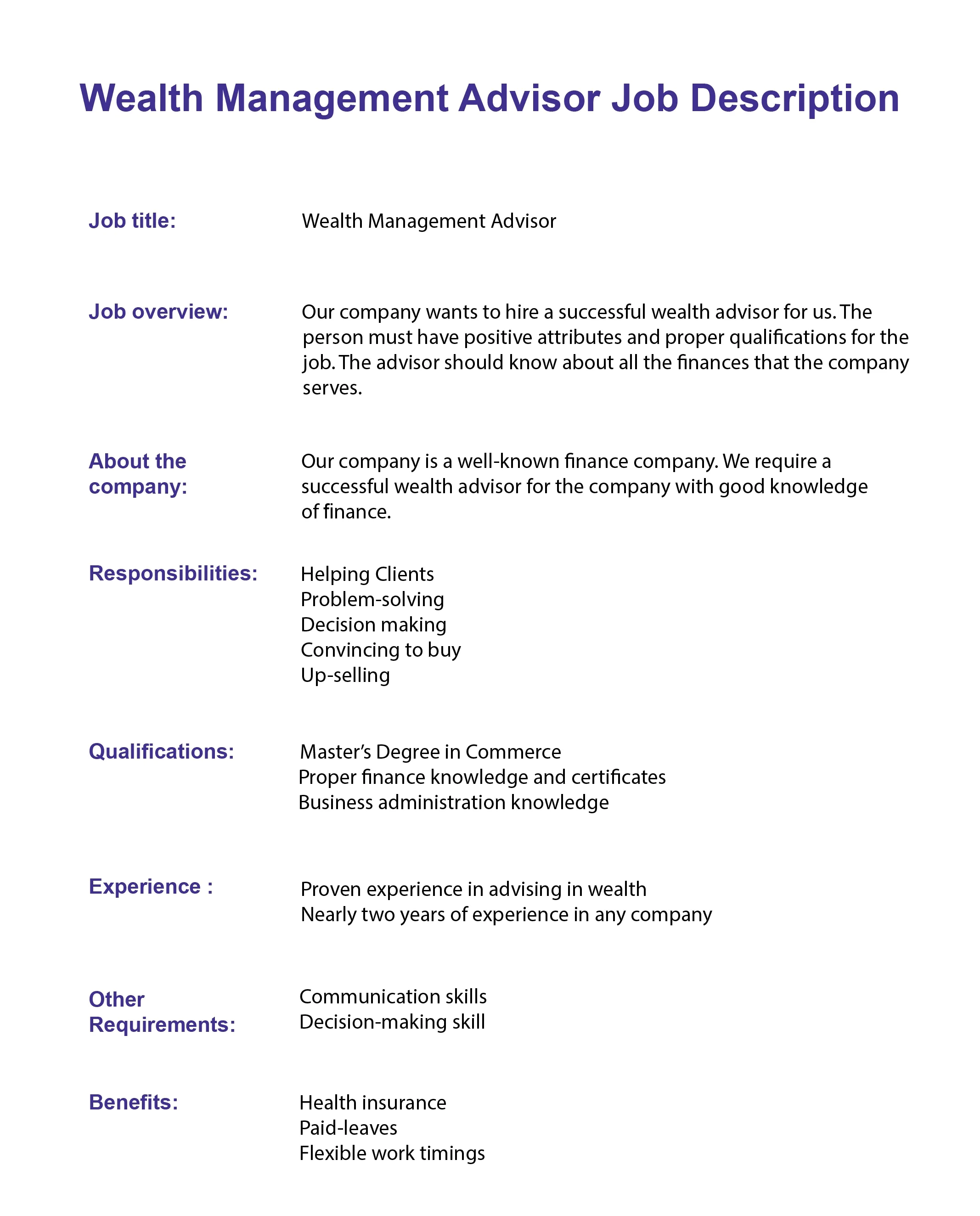 What Includes In Wealth Management Advisor Job Description What Includes In Wealth Management Advisor Job Description